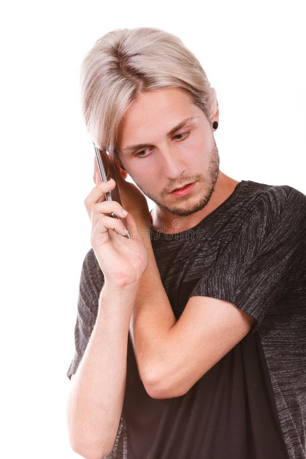 Sad Man Talking on Mobile Phone Stock Image - Image of internet ...