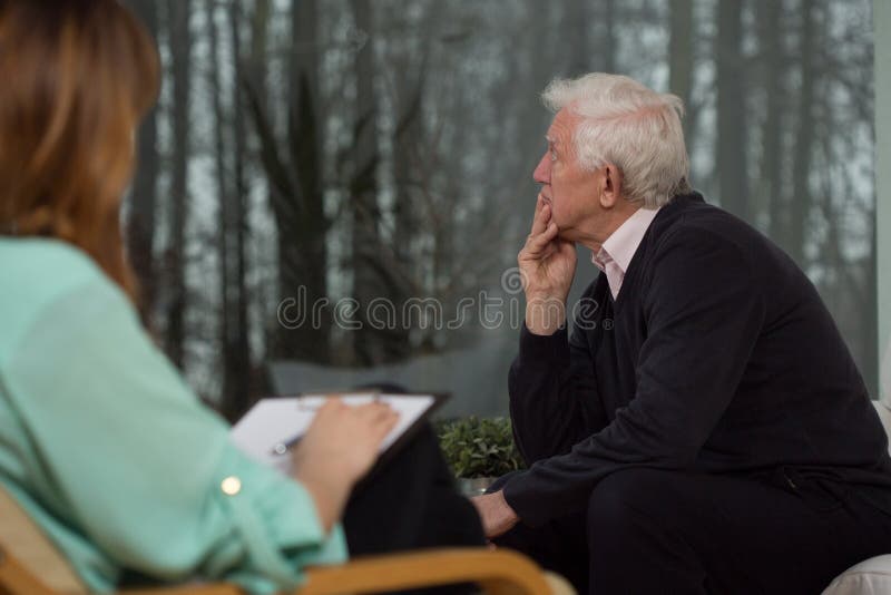 Sad Man Talking with Psychologist Stock Photo - Image of diagnosing ...