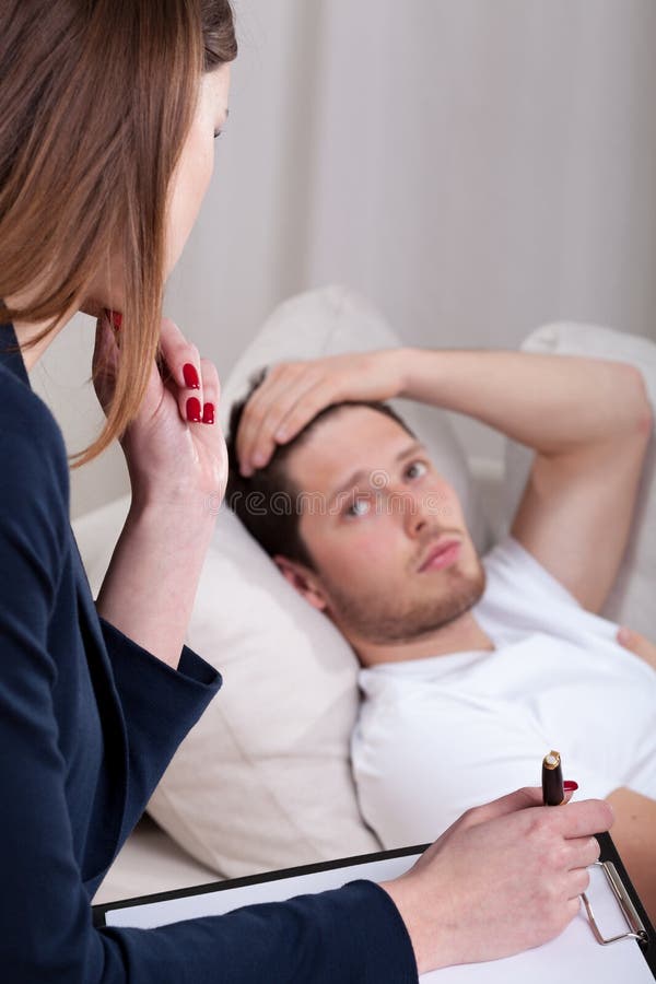 Sad Man Talking with Therapist Stock Image - Image of listening ...
