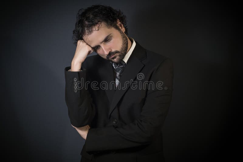Sad man thinking stock image. Image of jacket, looking - 46323505