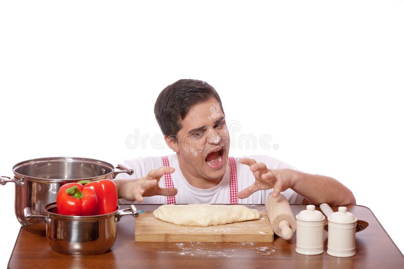 Sad man try to cooking. stock image. Image of apron, angry - 29805515