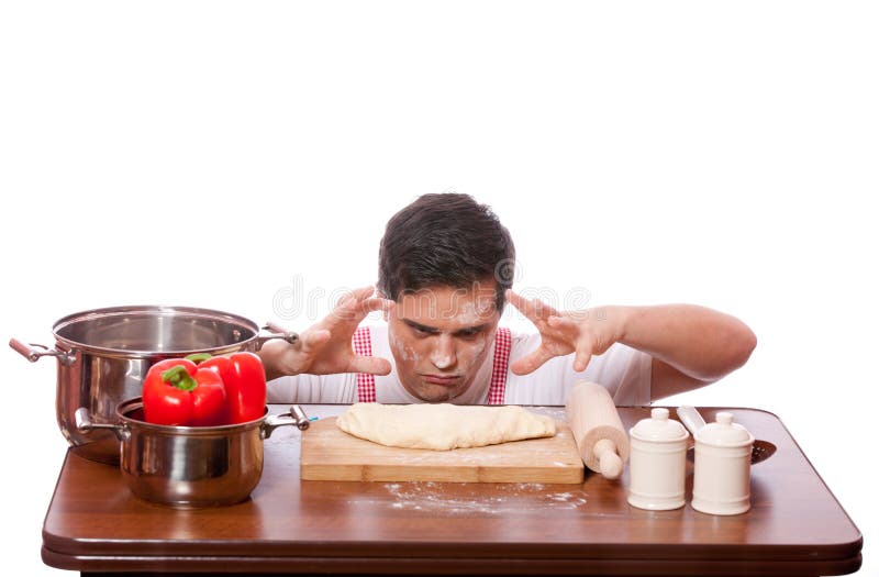Sad man try to cooking. stock photo. Image of baking - 29805516