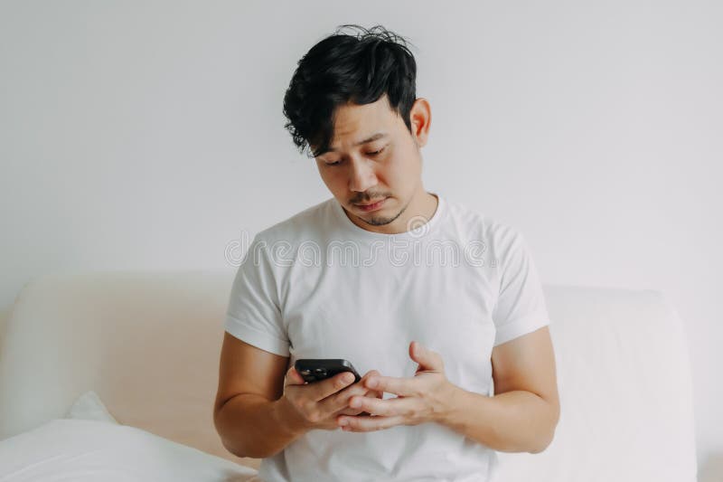 Sad Man Trying To Call and Connect To Someone but No Answer. Stock ...