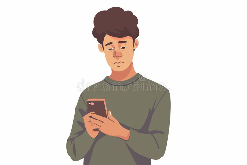 Sad Man Using Phone Cybersecurity Isolated Vector Style Stock Photo ...