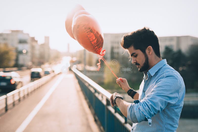 Sad Man Waiting for Date on Valentine Date Stock Photo - Image of blind ...