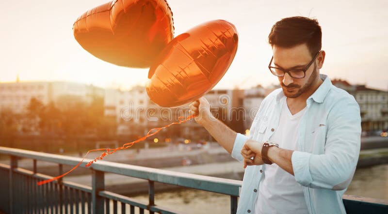 Sad Man Waiting for Date on Valentine Date Stock Photo - Image of blind ...