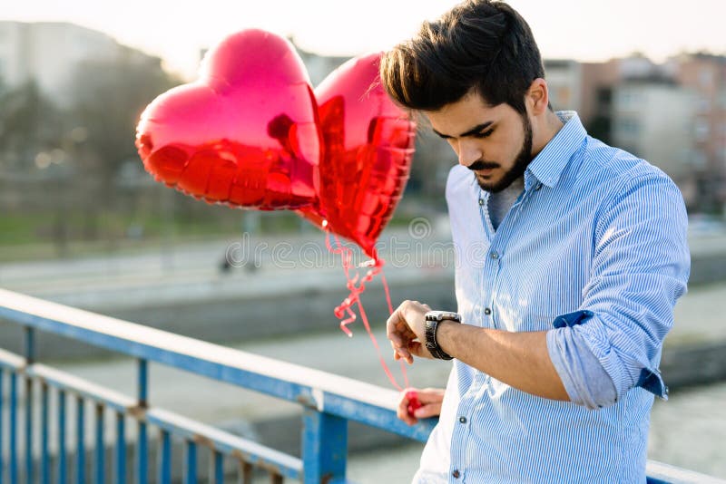 Sad Man Waiting for Date on Valentine Date Stock Photo - Image of blind ...