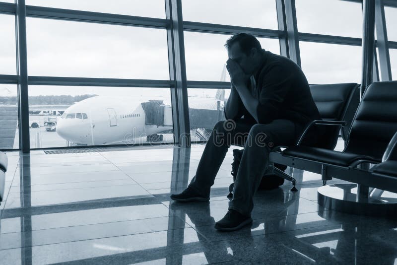 Sad Man Waiting for Delayed Flight Stock Image - Image of frustration ...