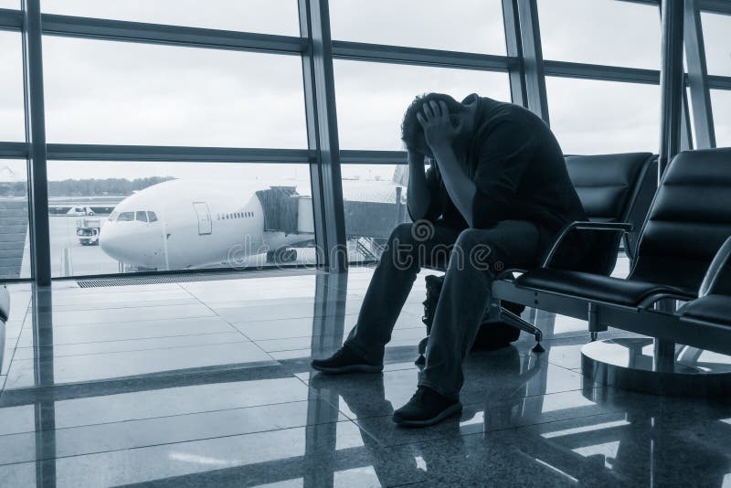 Sad Man Waiting for Delayed Flight Stock Photo - Image of failure ...