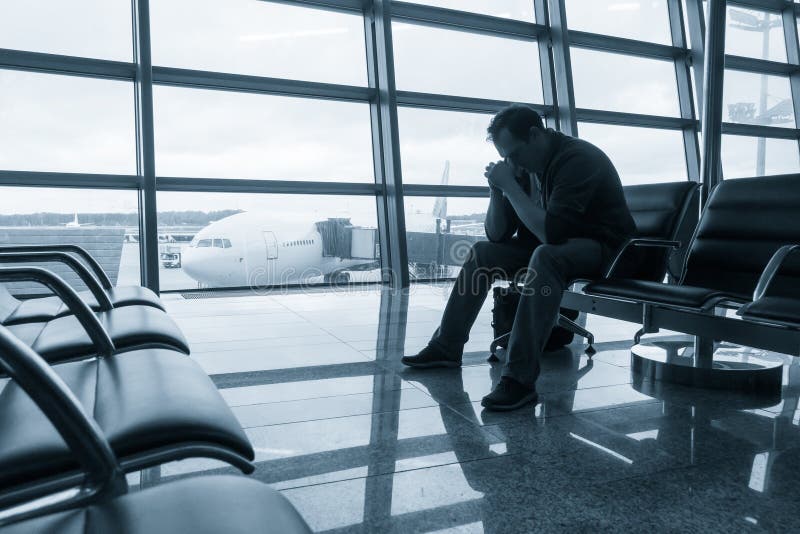 Sad Man Waiting for Delayed Flight Stock Image - Image of frustration ...