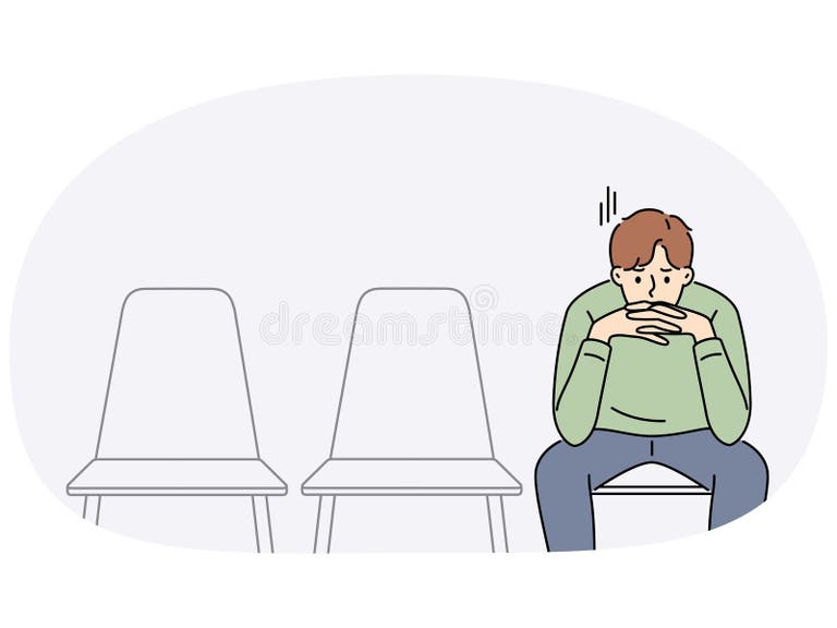 Sad Man is Waiting for Start of Interview, Sitting in Office Corridor ...