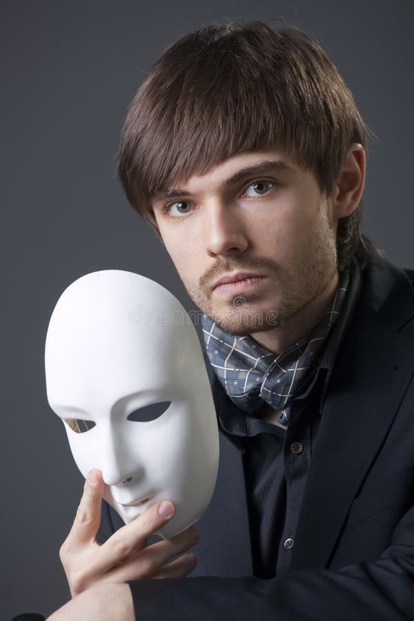 Sad man with white mask stock image. Image of lifestyle - 18134209