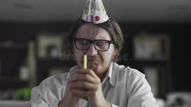 Sad Manager Celebrating a Lonely Birthday in the Office Stock Video ...