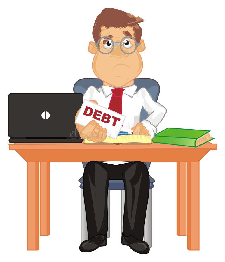 Sad manager and debt stock illustration. Illustration of office - 137182476