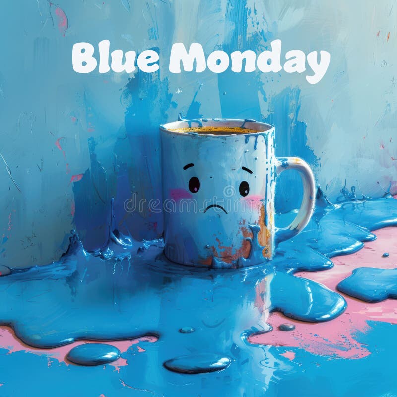 Sad, Melting Coffee Mug Covered in Blue Paint, Representing Blue Monday ...
