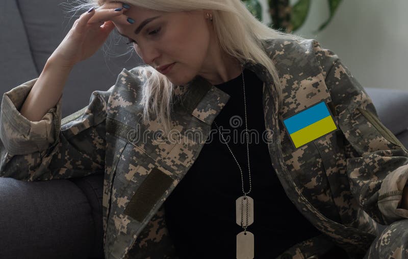 Sad Military Ukrainian Woman in Uniform Stock Photo - Image of blue ...