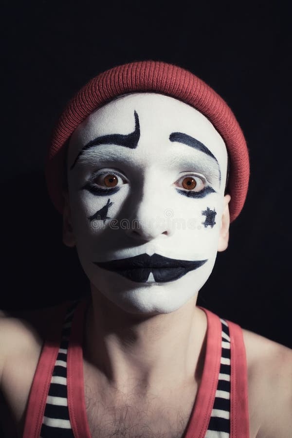Mime Wearing Mask and Clown Wig Stock Image - Image of fashion, face ...
