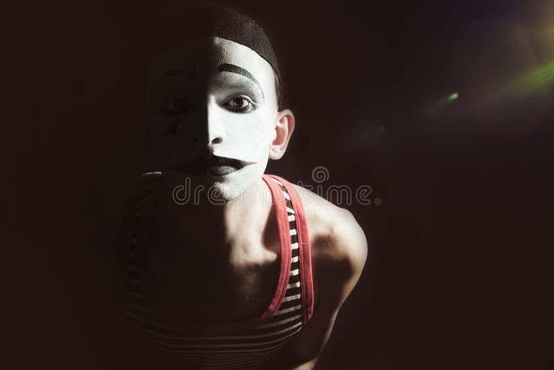 Mime Wearing Mask and Clown Wig Stock Image - Image of fashion, face ...