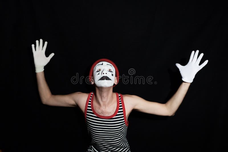 Mime Wearing Mask and Clown Wig Stock Image - Image of fashion, face ...