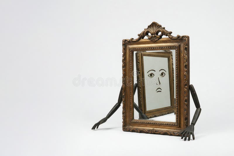 The Sad Mirror Looks at Itself with a Sad Face. Space for Text. Stock ...