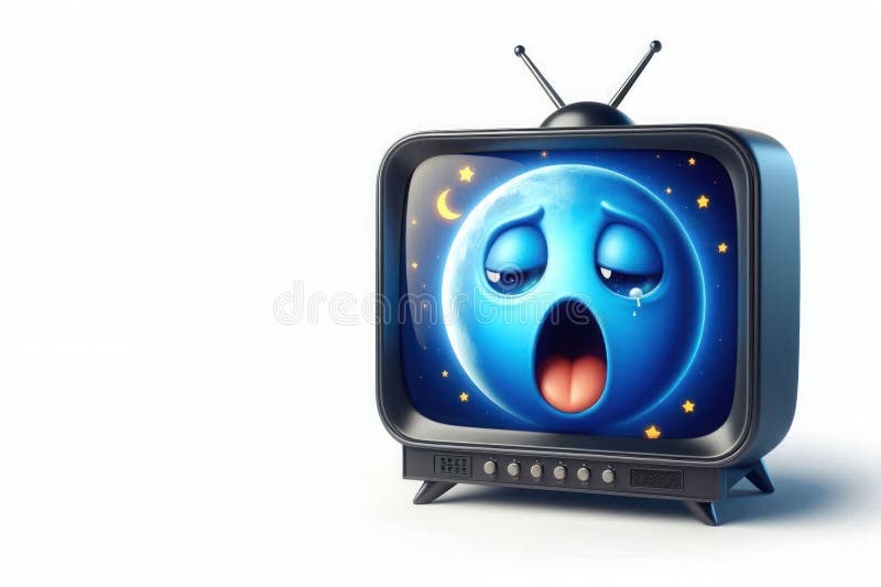 A Sad Moon Yawns in an Old TV. Space for Text. Stock Image - Image of ...