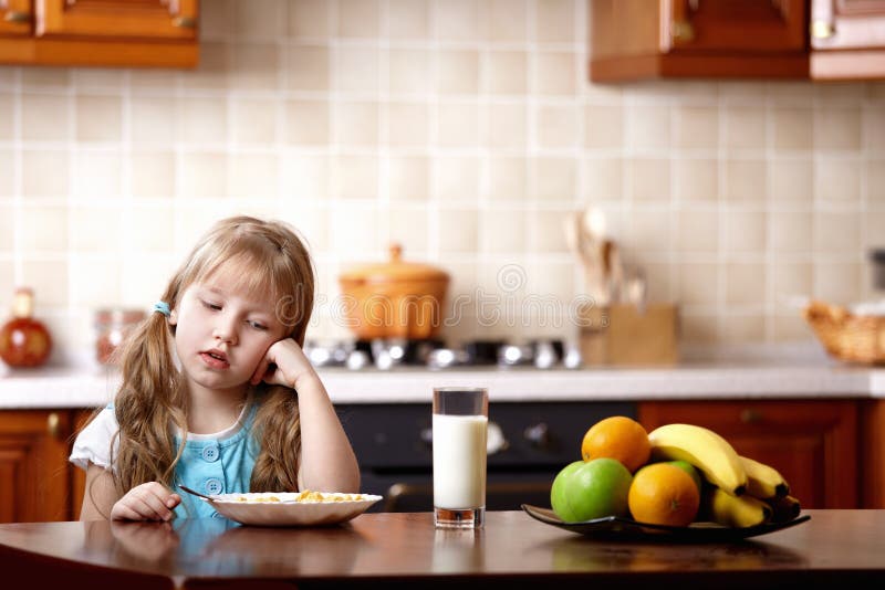 Sad morning stock photo. Image of preschooler, kitchen - 14416486