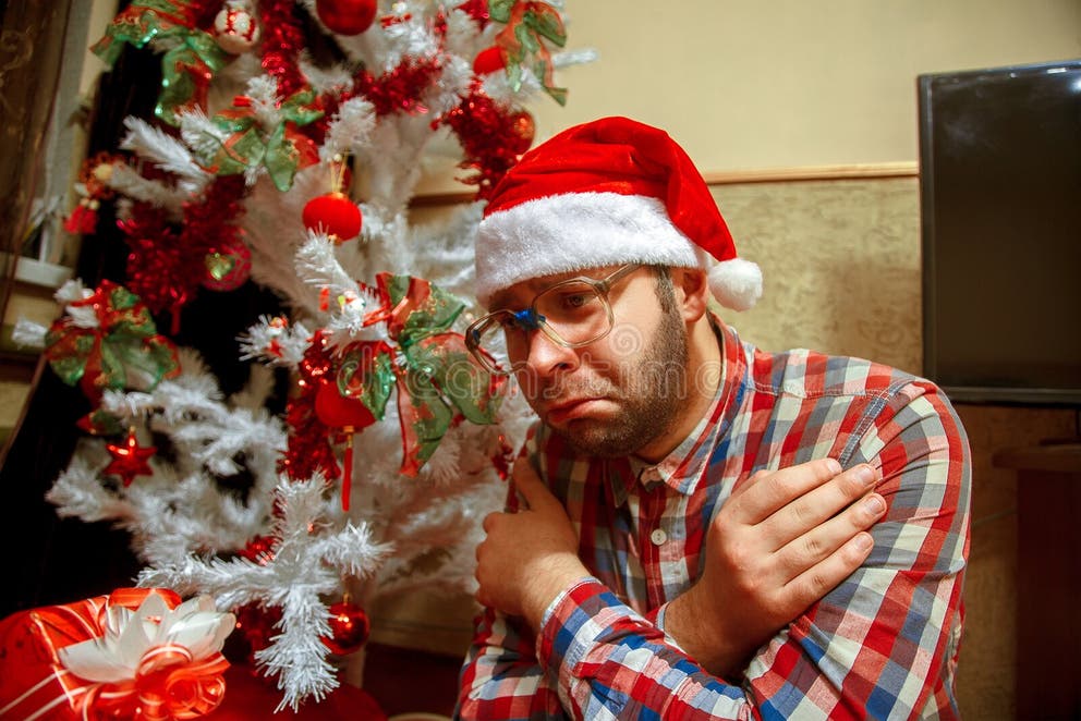 Sad Nerd Celebrates Christmas Alone Stock Photo - Image of male ...