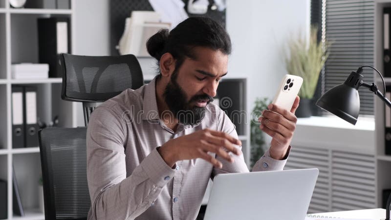 Sad Office Worker with Phone in Office Stock Video - Video of troubled ...