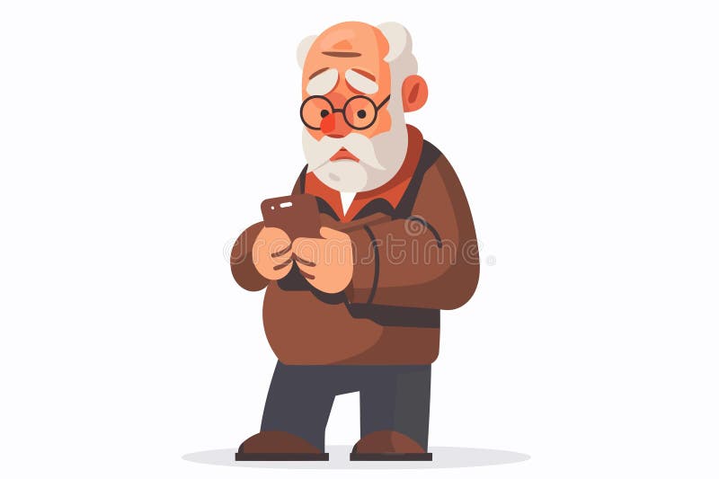 Sad Old Man Using Phone Cybersecurity Isolated Vector Style Stock ...