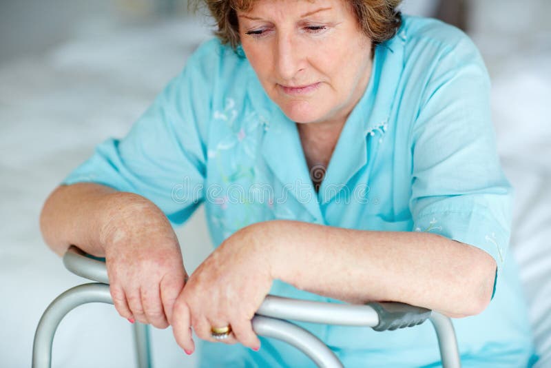 Sad Old Woman with a Walker Stock Image - Image of disabled, house ...