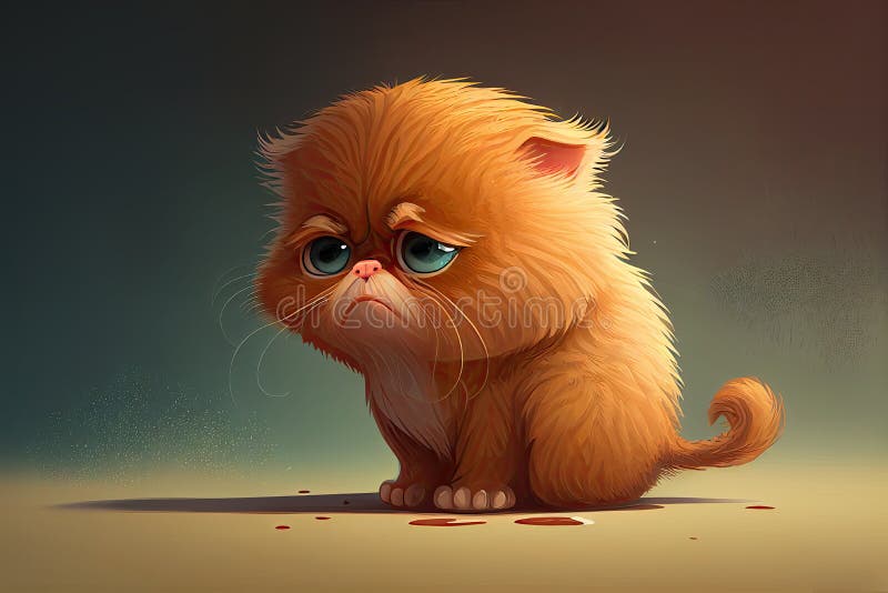 Sad Orange Kitten Sitting - AI Generated Stock Illustration ...