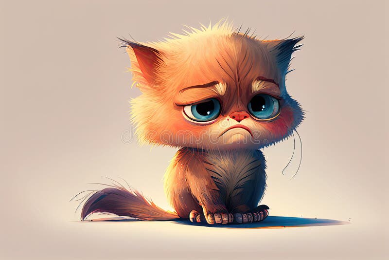 Sad Orange Kitten Sitting - AI Generated Stock Illustration ...