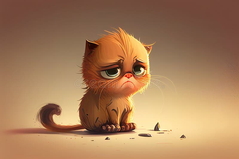 Sad Orange Kitten Sitting - AI Generated Stock Illustration ...