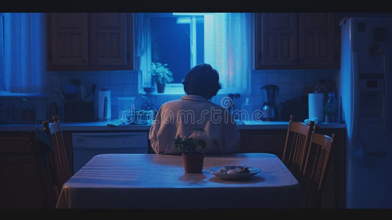 Sad Person Sit in His Kitchen Stock Illustration - Illustration of ...