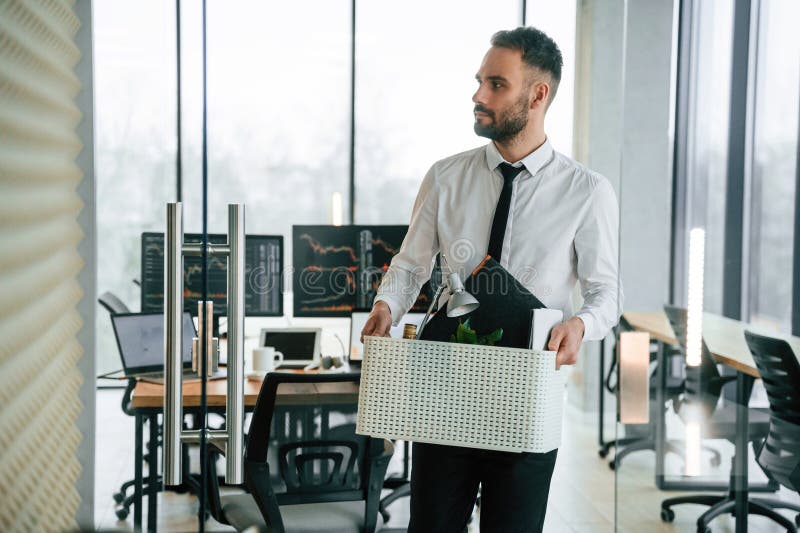 Sad Person. Unemployed Man is with Personal Belongings after Being ...