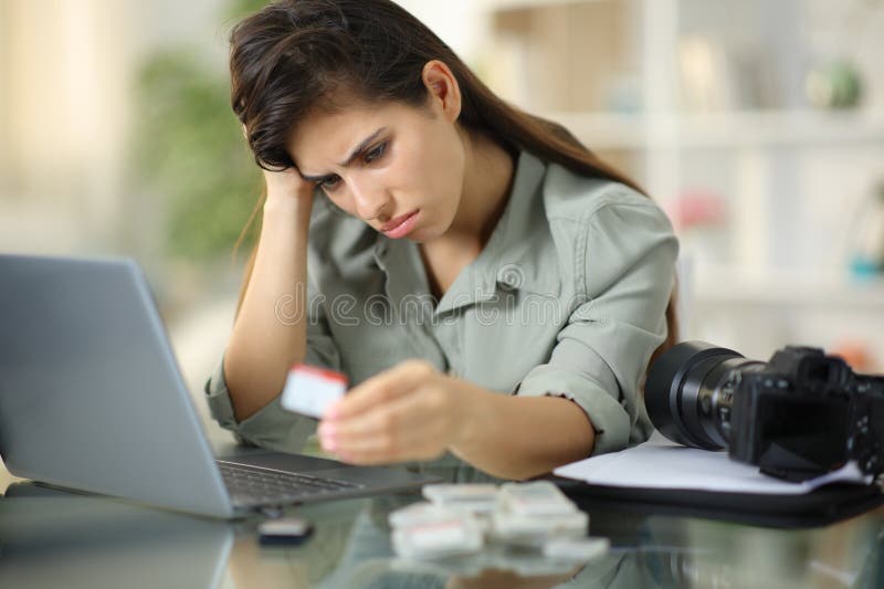 Sad Photographer Looking at Memory Card after Data Loss Stock Image ...