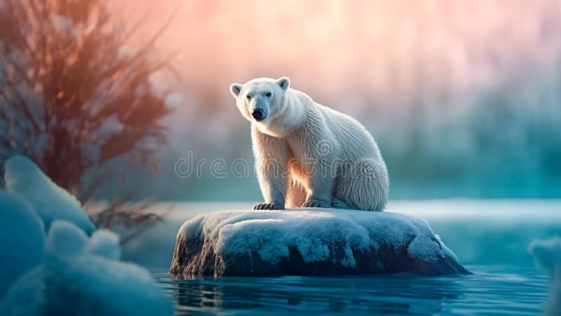 Sad Polar Bear Sits on a Small Iceberg. Impact of Global Warming ...