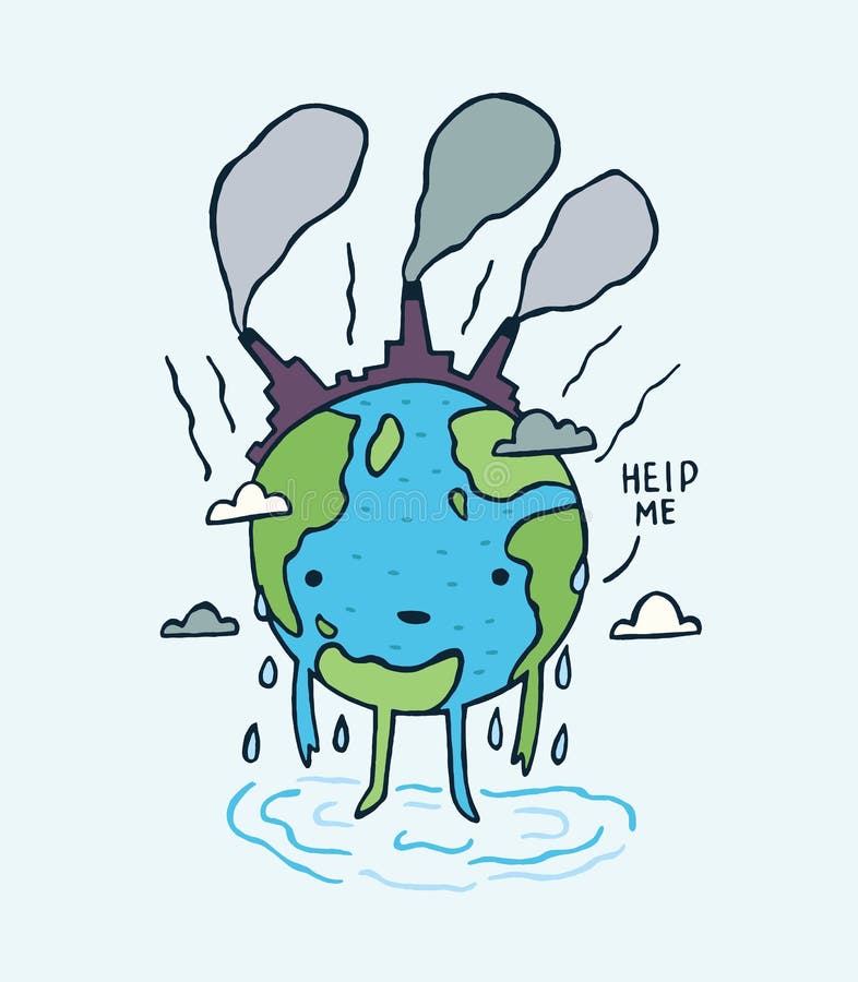Sad Polluted Earth. with Help Me Message. Stock Vector - Illustration ...