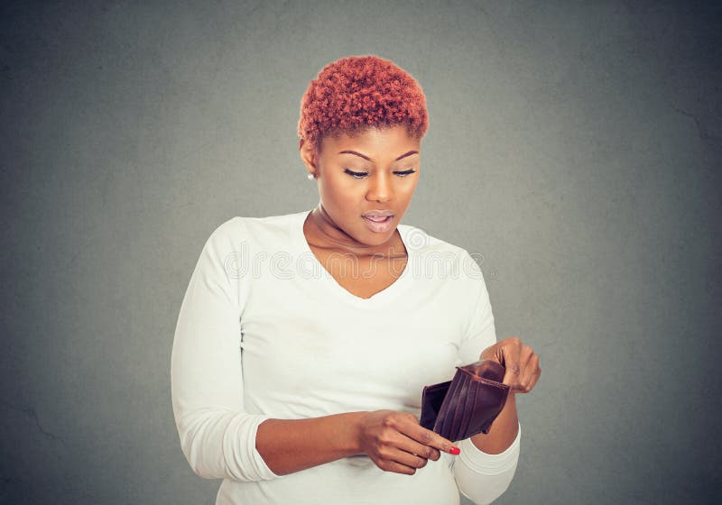 Sad Poor Woman Showing Her Empty Wallet Stock Photo - Image of borrow ...
