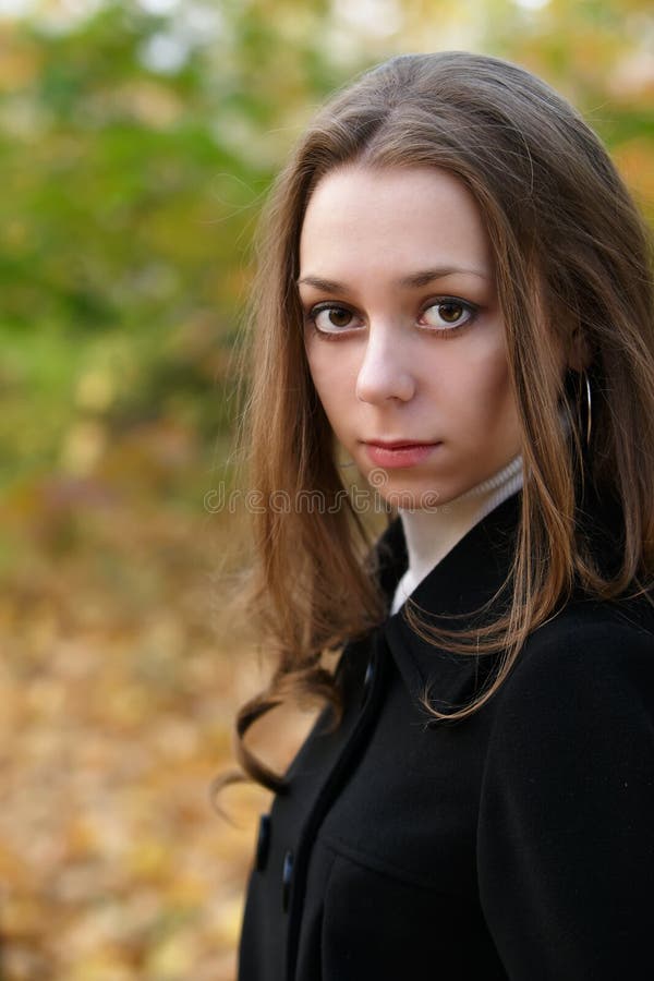 Sad Pretty Girl in Fall Park Stock Photo - Image of female, long: 10483540