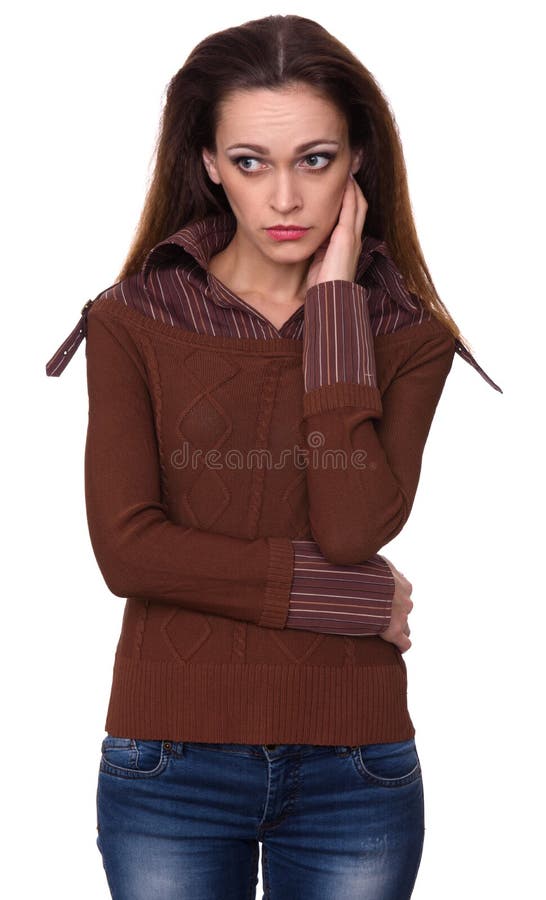 Sad Pretty Girl Looking Away. Isolated Stock Image - Image of away ...