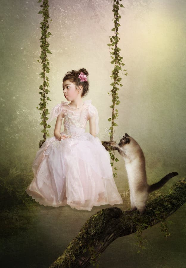 Sad princess and cat stock illustration. Illustration of pink - 39400375