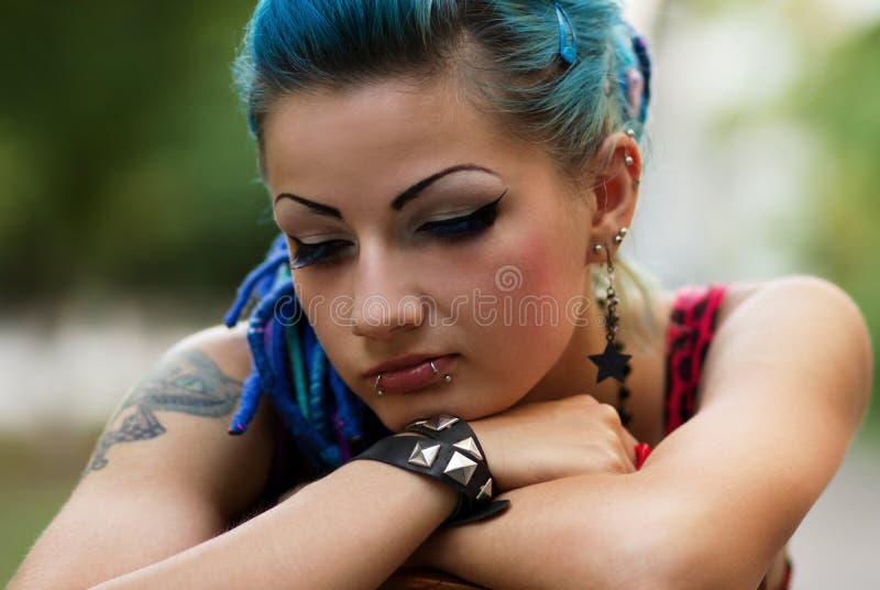 Sad Punk Girl Posing Outdoors Stock Image - Image of braided, beauty ...
