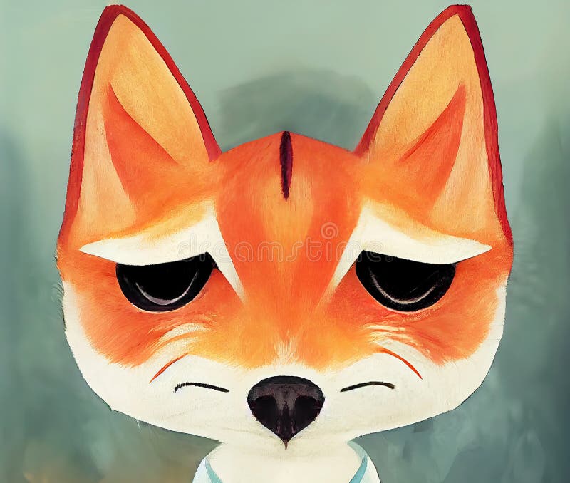 Sad Red Red Fox. Flat Image. Digital Illustration. AI-generated Stock ...