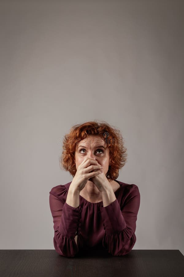 Sad Red-haired Woman. Depression Stock Image - Image of dark, female ...