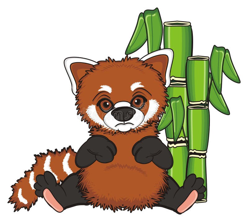 Sad red panda with trees stock illustration. Illustration of isolated ...