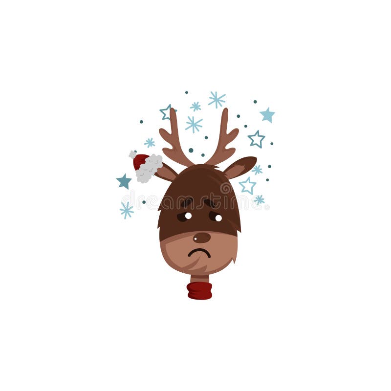 Sad Reindeer Head in Santa Claus Hat Vector Illustration Stock Vector ...