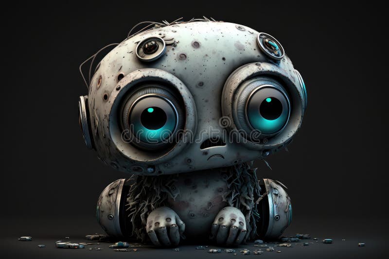 Sad Robot with Large Round Eyes and Open Mouth Stock Photo - Image of ...