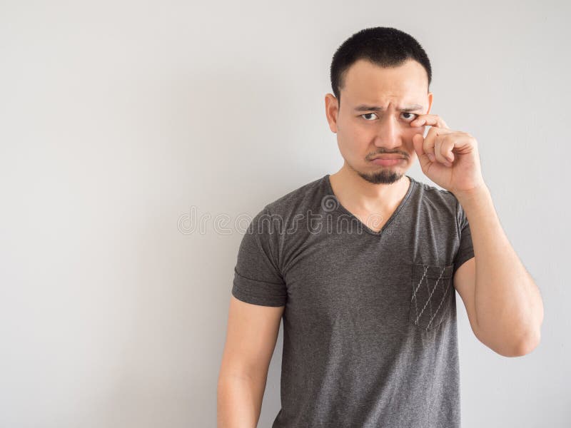 Sad and Scared Asian Man in Black T-shirt. Stock Photo - Image of fear ...