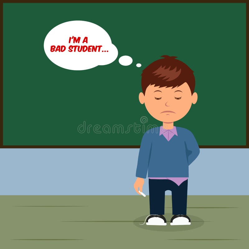 Sad Schoolboy at the Blackboard. Concept Design Bad Student Stock ...